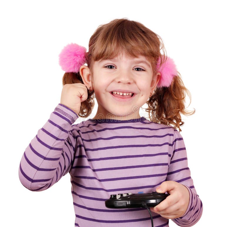 Happy Little Girl Play Video Game Stock Photo - Image of childhood ...