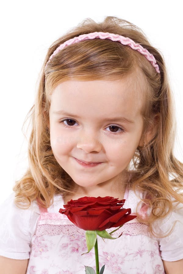 Happy Little Girl with Rose Stock Photo - Image of isolated, love: 7966000