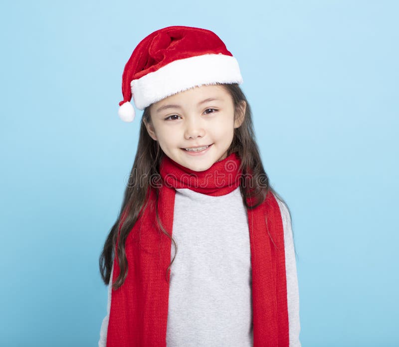 Happy Little Girl in Santa Hat Stock Image - Image of laughing ...
