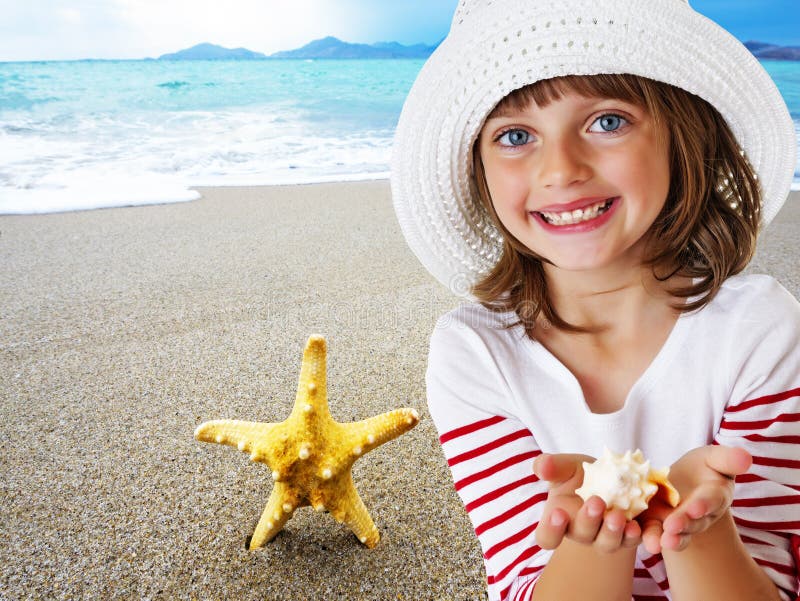 Happy Little Girl with a Shell Stock Image - Image of happiness ...