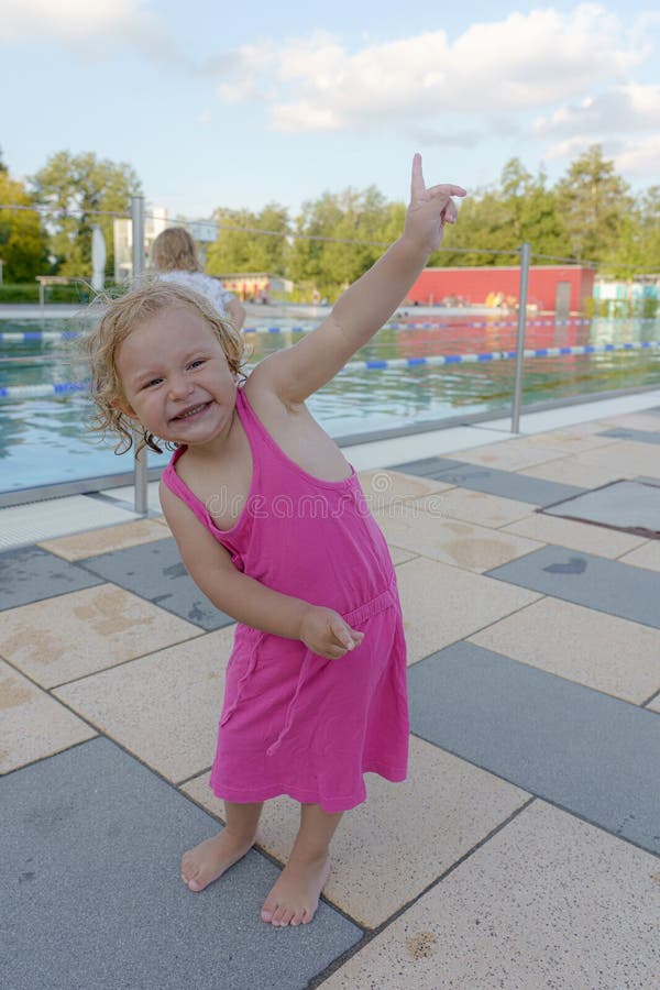 Happy Little Girl after Swimming in the Pool Stock Image - Image of ...