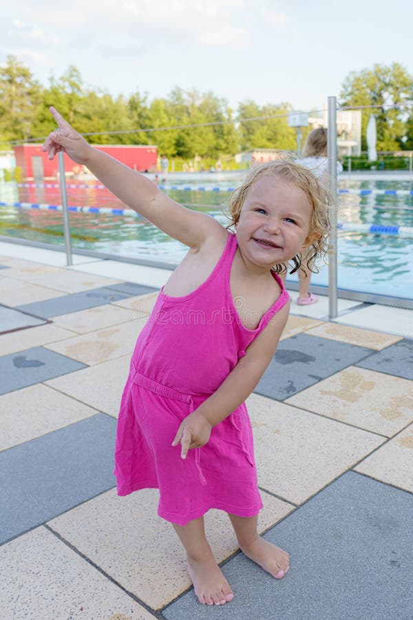 Happy Little Girl after Swimming in the Pool Stock Image - Image of ...