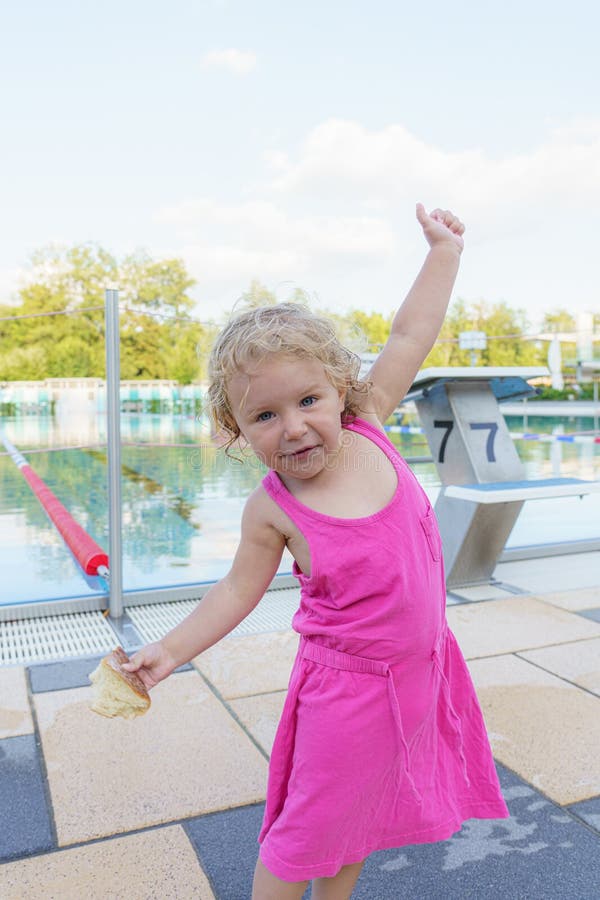 Happy Little Girl after Swimming in the Pool Stock Image - Image of ...