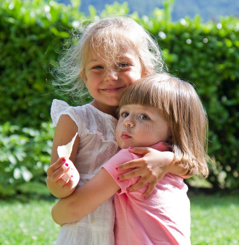 Happy Little Girlfriends in Park Stock Image - Image of outgoing, gang ...
