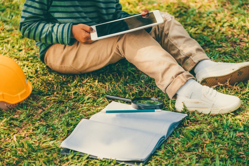 Happy Little Kid Learning Science in School Garden Stock Photo - Image ...