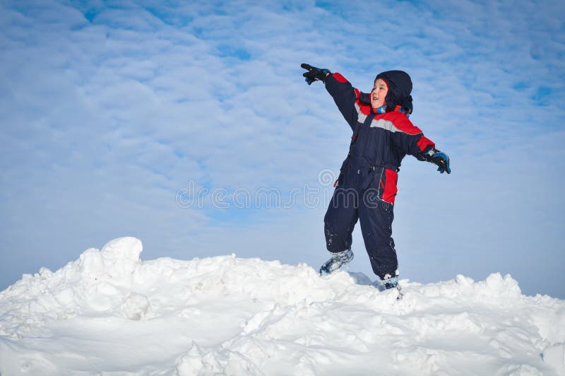 Happy Little Kid is Playing in Snow Stock Photo - Image of jolly ...