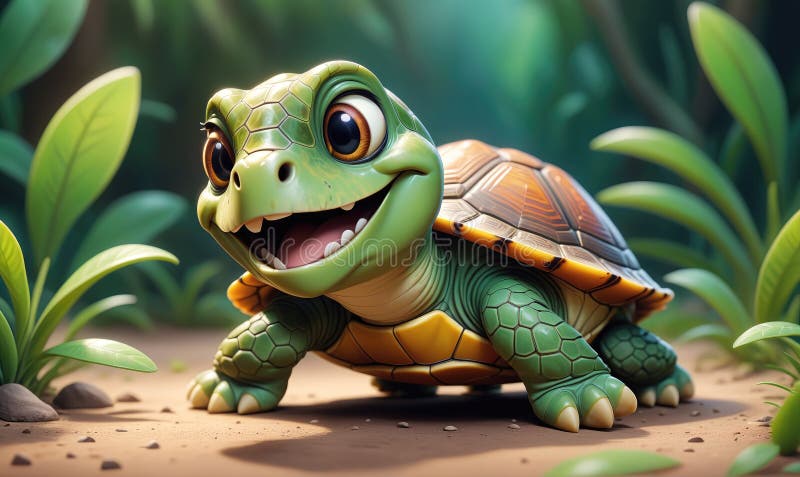 A Happy Little Turtle Walks through the Forest Stock Photo - Image of ...