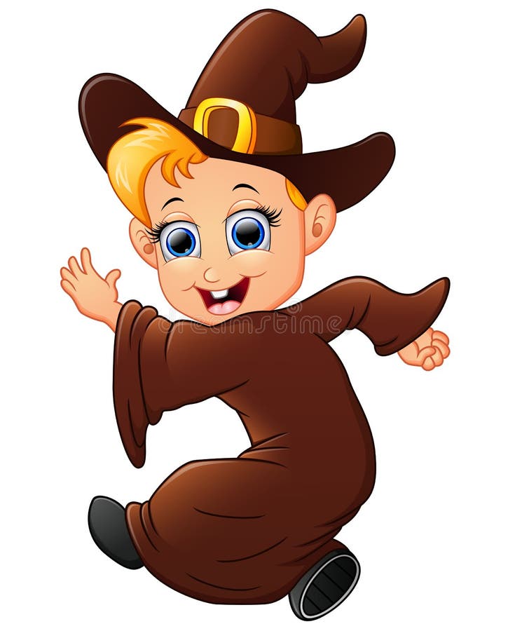 Happy Little Witch Cartoon Walking Stock Vector - Illustration of ...