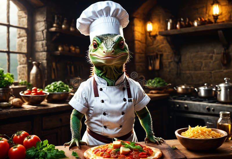 Happy Lizard in a Chef Hat Coocking Food. Generative AI Stock ...