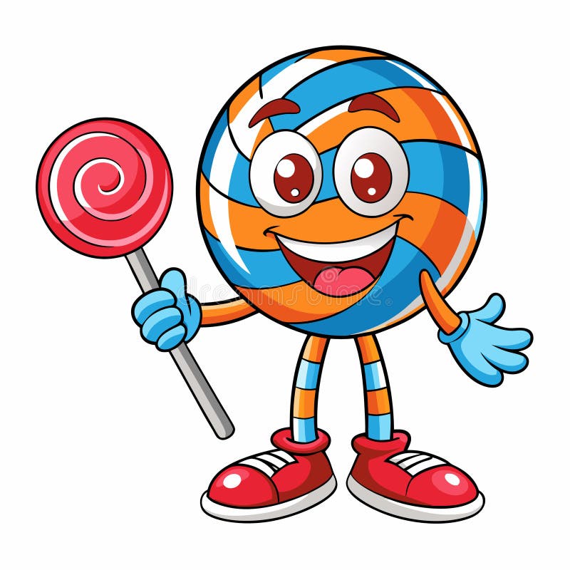 Happy Lollipop Character Holding a Swirl Lollipop Stock Vector ...