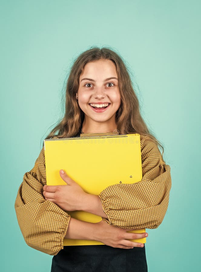 Happy Looking Kid Girl with Document Folder, Back To School Stock Photo ...