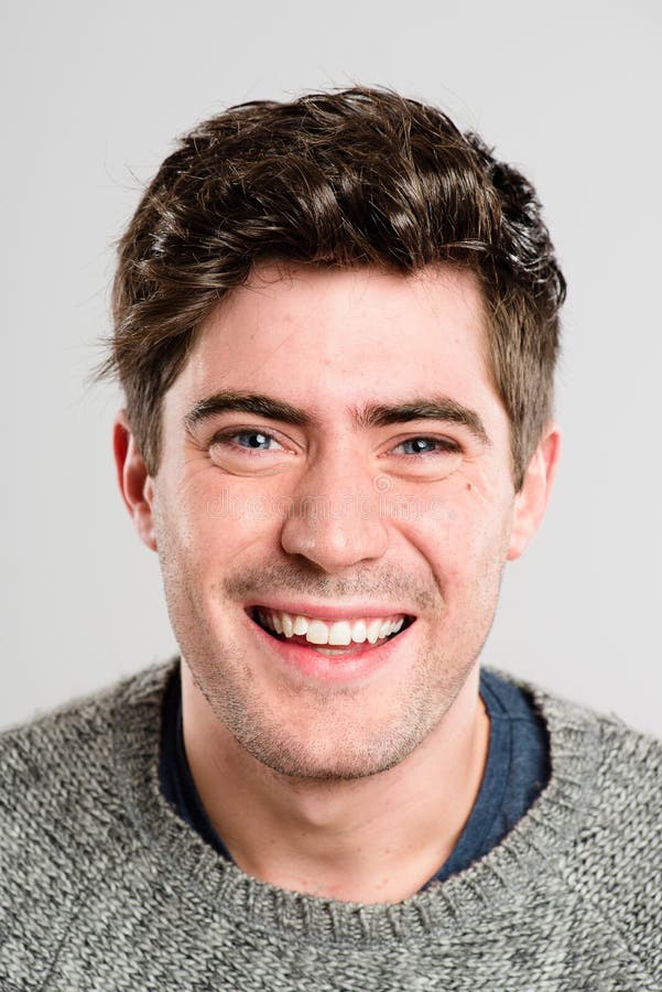 Happy Man Portrait Real People High Definition Grey Background Stock ...