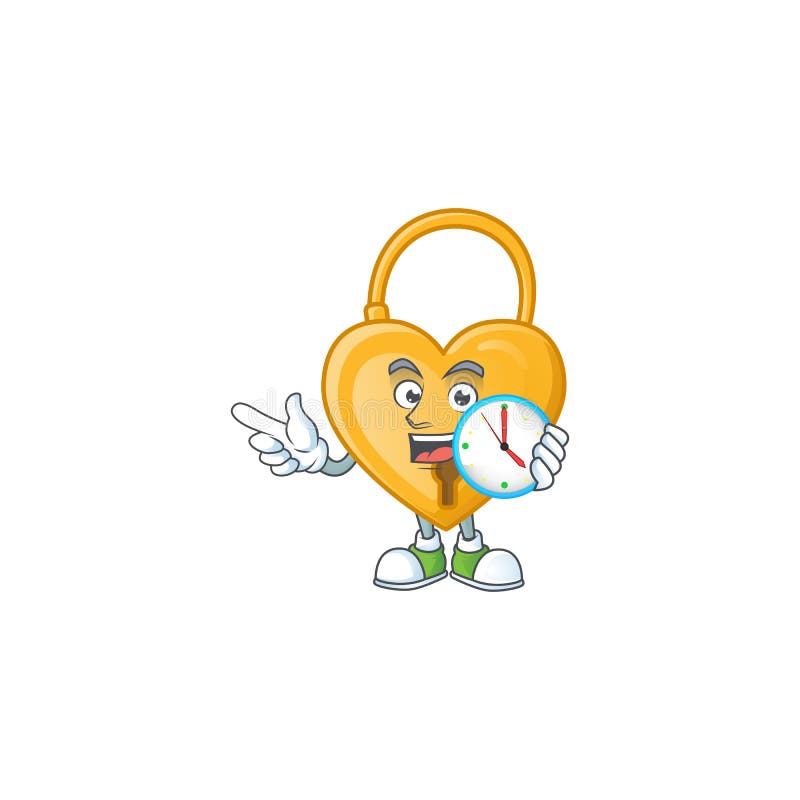 Happy Love Padlock Cartoon Mascot Style with Clock Stock Vector ...