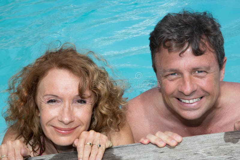 Happy and Lovely Couple in Private Swimming Pool Stock Photo - Image of ...