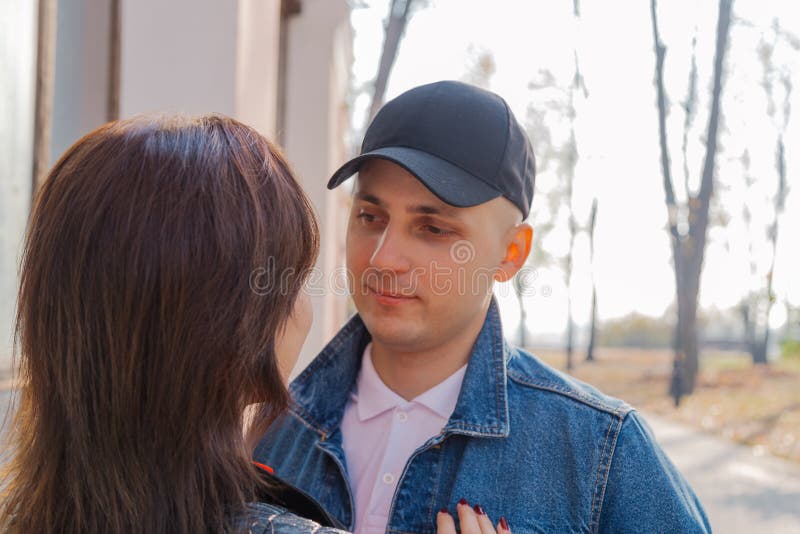 Happy Lovers by the Window in the Park in Autumn Weather. Stock Image ...