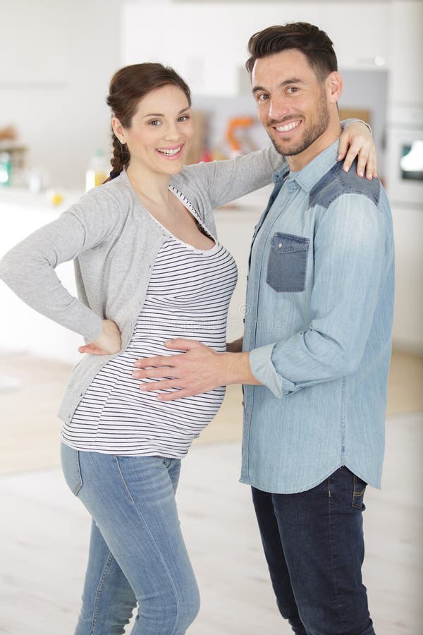Happy Loving Couple Awaiting Birth Child Posing Stock Photo - Image of ...