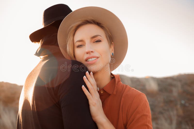 .happy and Loving Couple in the Setting Sun- Image Stock Image - Image ...