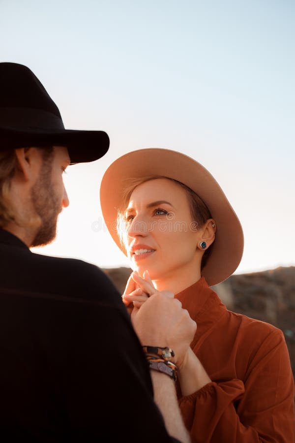 .happy and Loving Couple in the Setting Sun- Image Stock Image - Image ...
