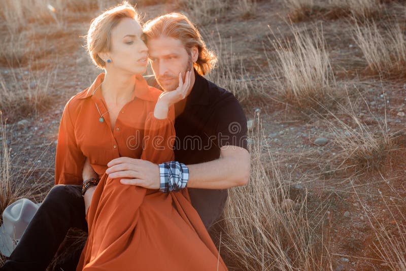 .happy and Loving Couple in the Setting Sun- Image Stock Image - Image ...