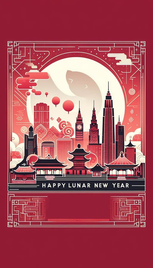 Happy Lunar New Year Poster Stock Illustration - Illustration of ...