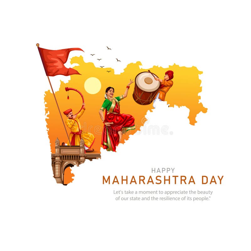 Happy Maharashtra Day with Maharashtra Map and Tutari. Abstract Vector ...