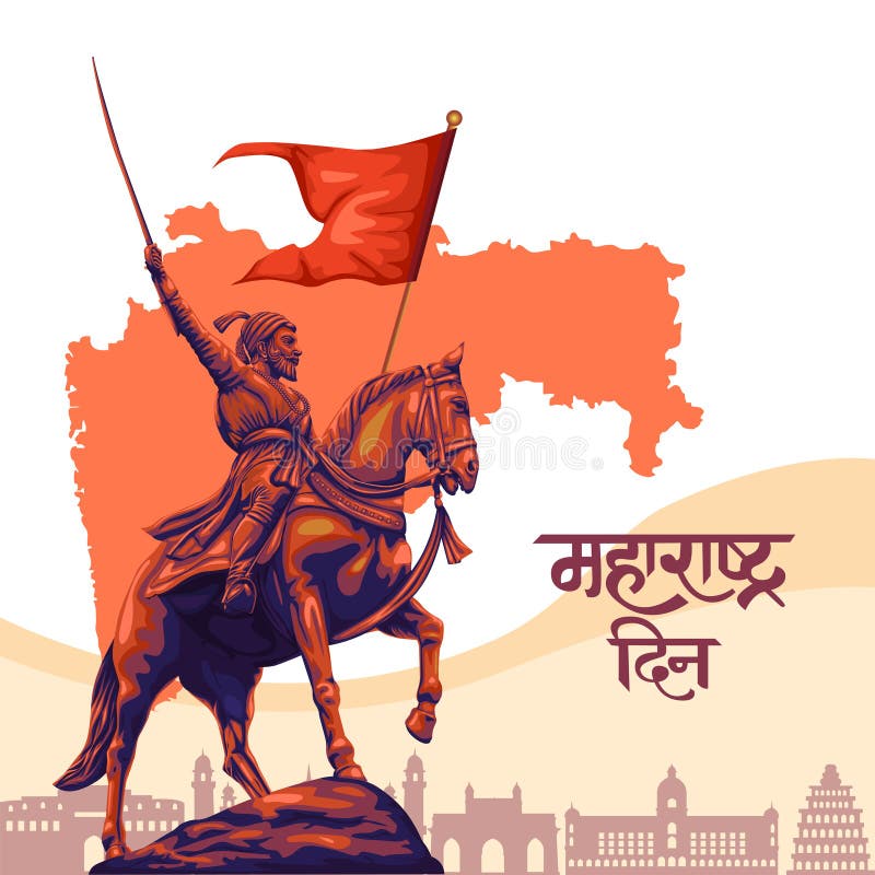 Happy Maharashtra Day with Maharashtra Map Vector and Shivaji Maharaj ...