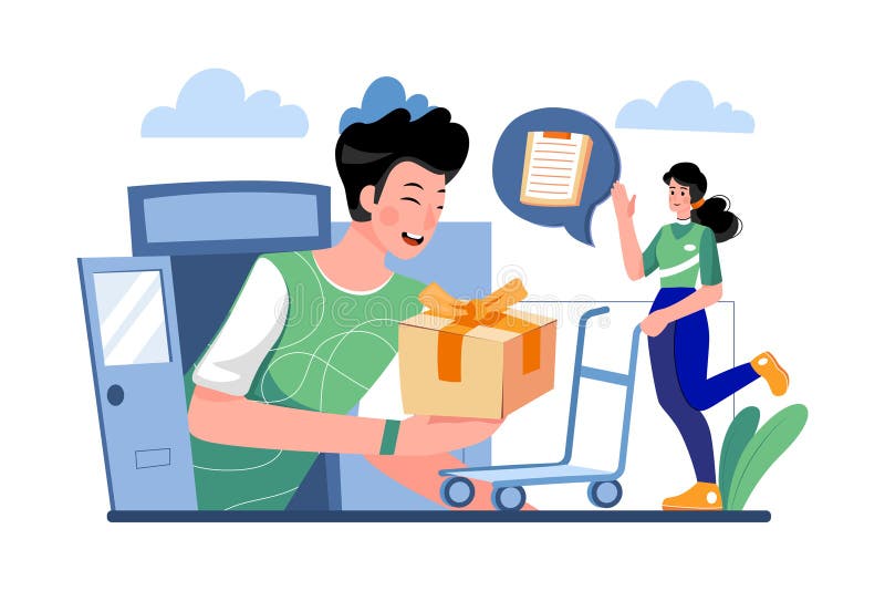 Happy Male Client Receiving Order Form Female Courier in Red Uniform ...