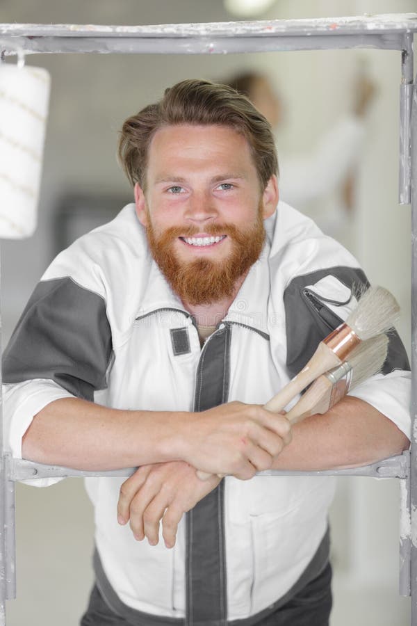 Happy Male Decorator Looking at Camera Stock Photo - Image of repair ...