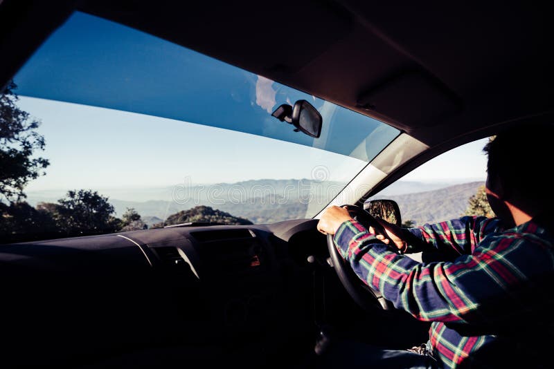 The Male Driver is Happy while Sitting in the Car. Stock Image - Image ...