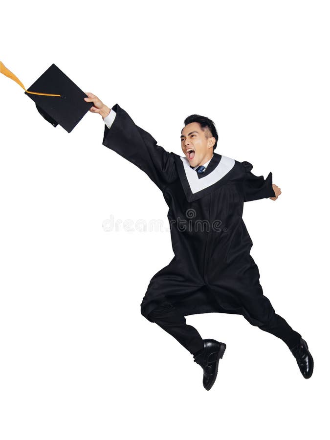 Happy Male Graduate Student Running and Jumping Stock Photo - Image of ...