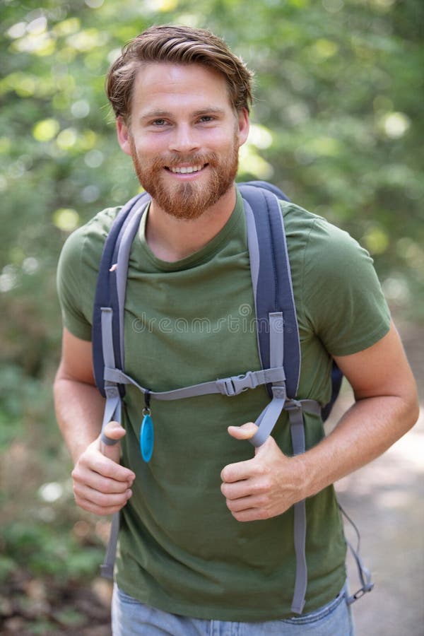 Happy Male Hiker Looking at Camera Stock Image - Image of casual, space ...