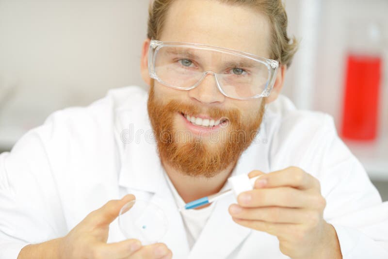 Happy Male Lab Worker Smiling at Camera Stock Photo - Image of chemist ...
