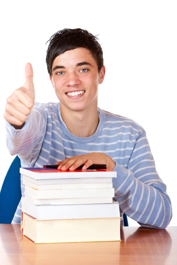 Happy Student with Books Shows Thumb Up Stock Photo - Image of ...