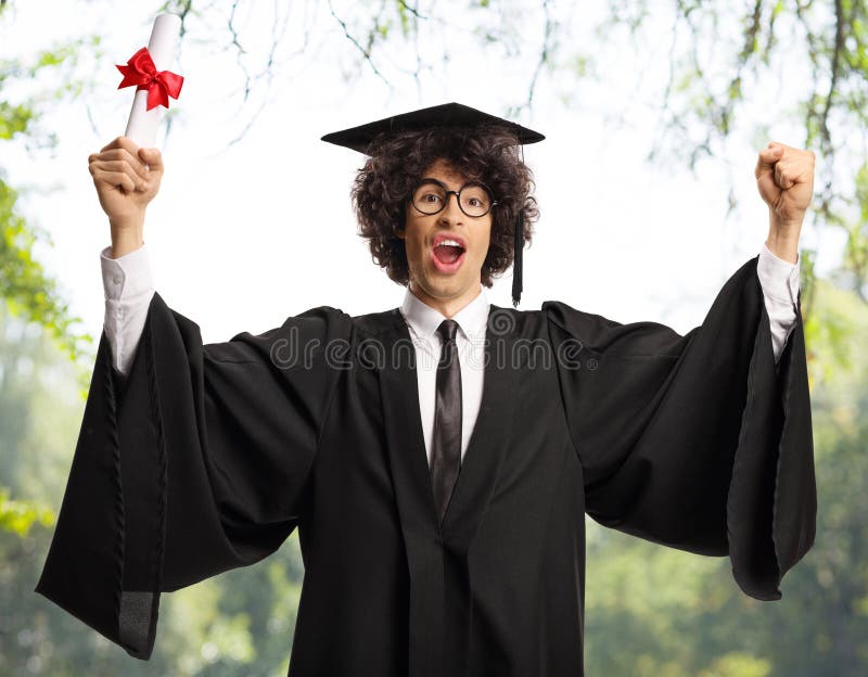 Happy Male Student in a Graduation Gown Stock Photo - Image of school ...