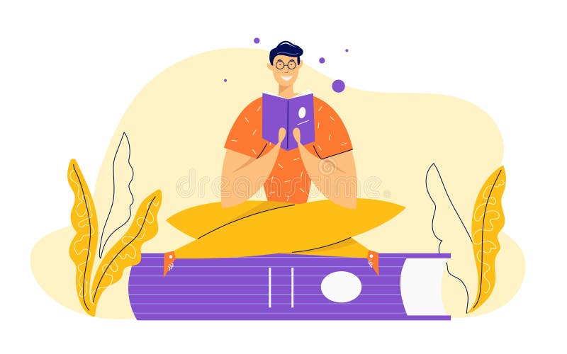 Happy Male Student Reading Book. Education Study Learning Concept with ...