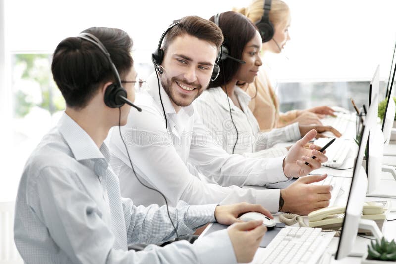 Happy Male Technical Support Operators Having Friendly Chat at Call ...