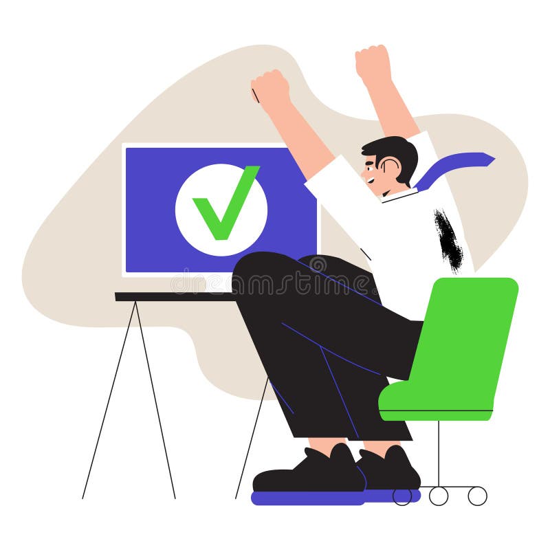 Happy Male Worker Completed Task and Triumphing with Raised Hands on ...