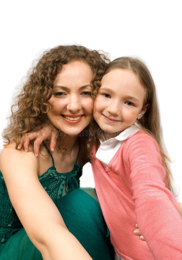Happy Mam and Daughter Isolated Stock Image - Image of face, child ...