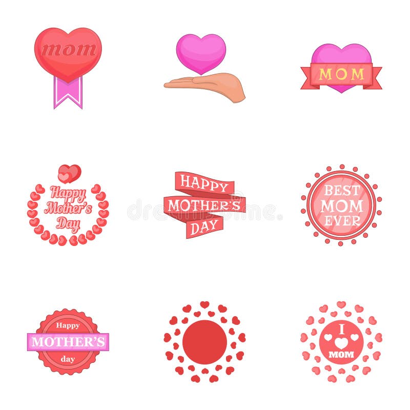 Happy Mama Day Icons Set, Cartoon Style Stock Vector - Illustration of ...