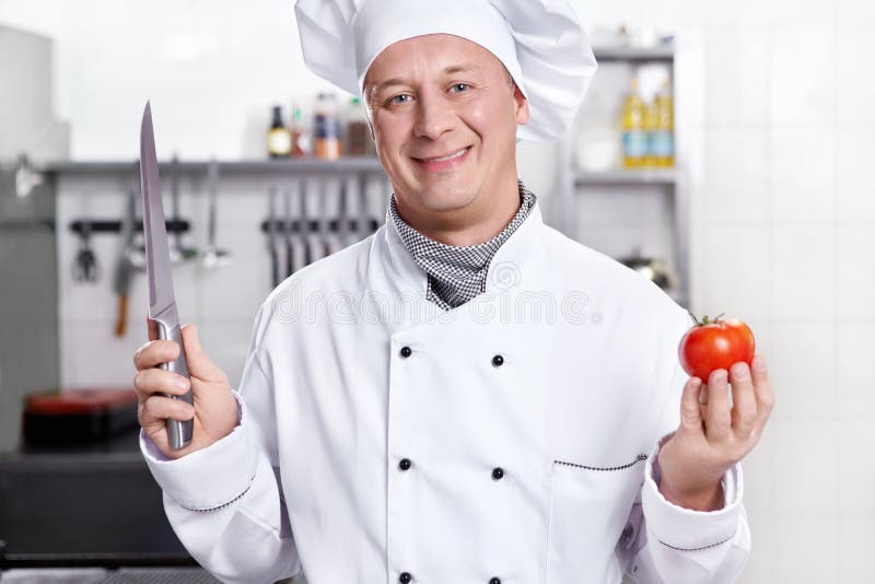 Happy man stock photo. Image of knife, occupation, cook - 23994558