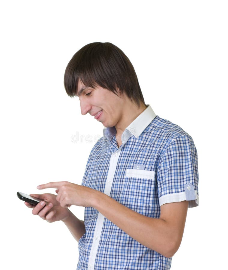 Man answering the phone stock photo. Image of look, conversation - 24297946