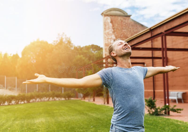 Happy Man with Arms Spread Open Stock Image - Image of close ...