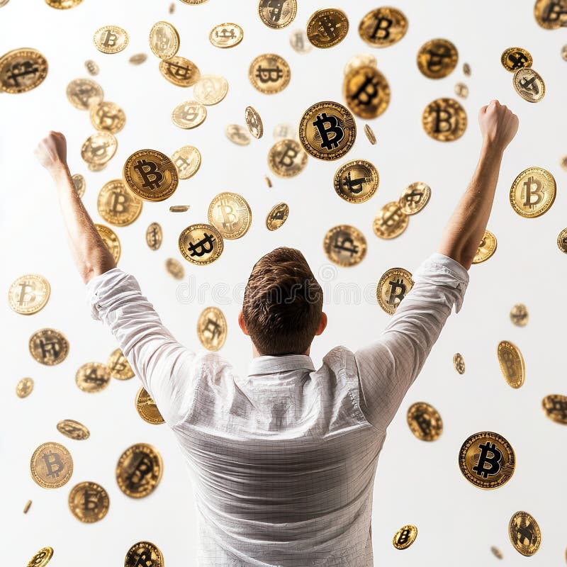 Happy Man from the Back. Cryptocurrency Earnings Concept Stock ...