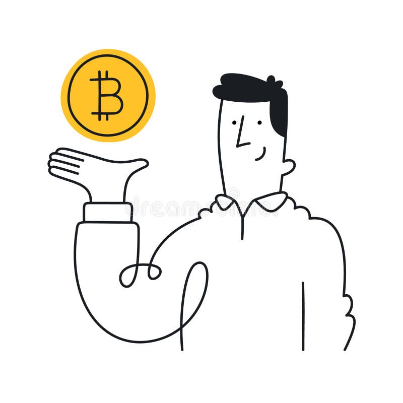 Happy Man with Bitcoin - Doodle Style with an Editable Stroke Stock ...
