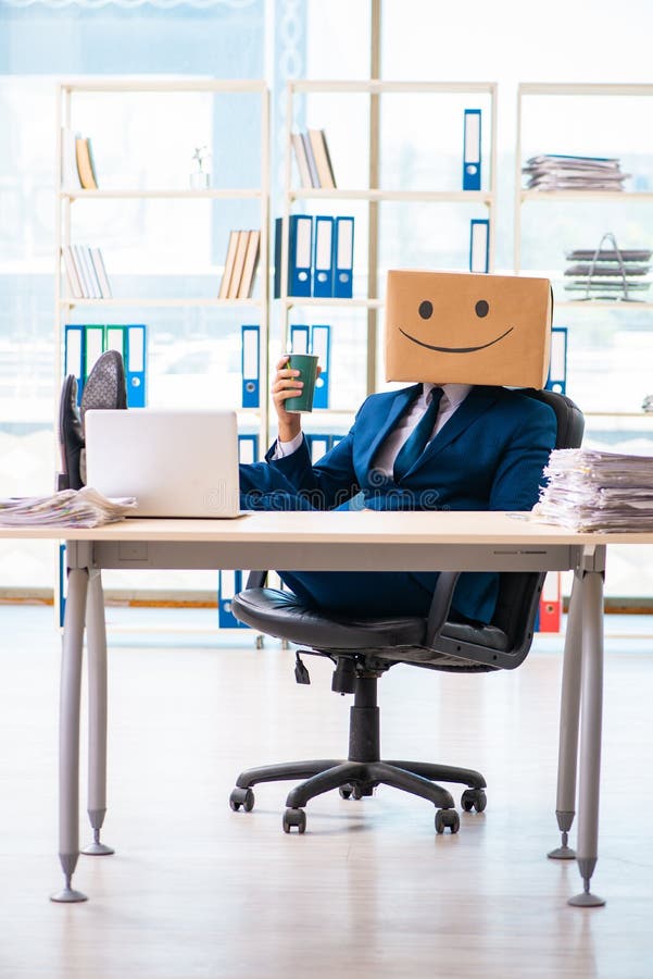 The Happy Man with Box instead of His Head Stock Photo - Image of mask ...