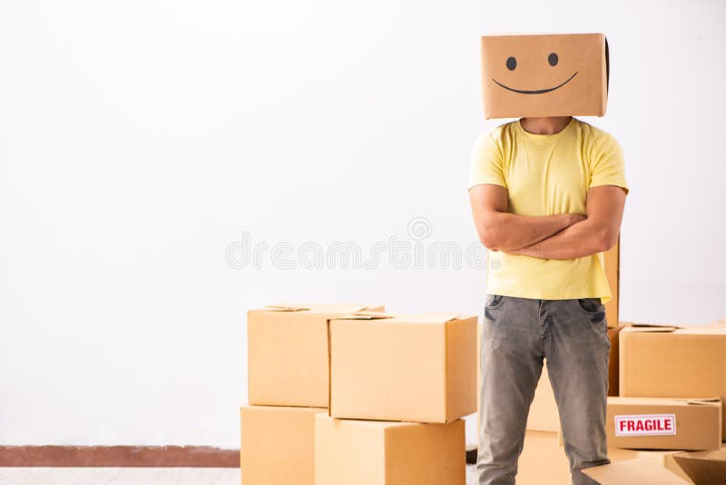 The Happy Man with Box instead of His Head Stock Image - Image of ...
