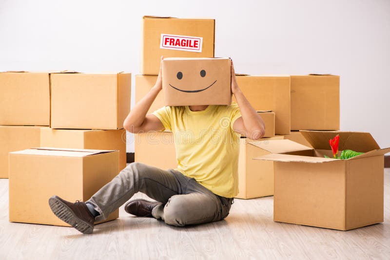 The Happy Man with Box instead of His Head Stock Image - Image of ...
