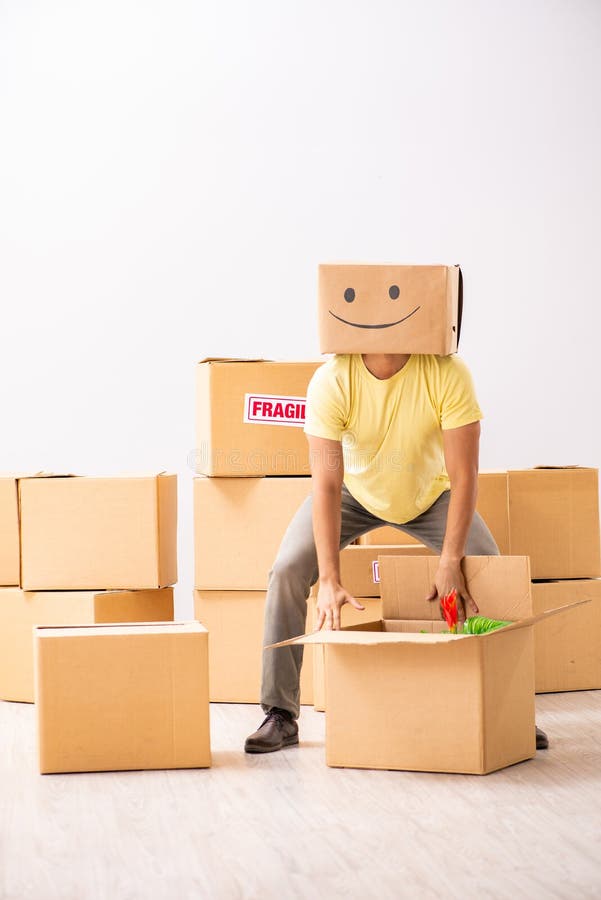 Happy Man with Box instead of His Head Stock Photo - Image of head ...