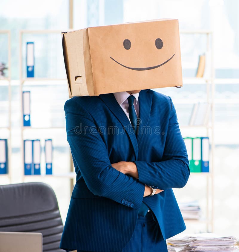 Happy Man with Box instead of His Head Stock Photo - Image of ...