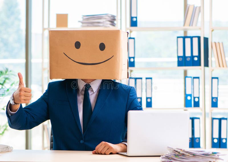 Happy Man with Box instead of His Head Stock Photo - Image of emotion ...